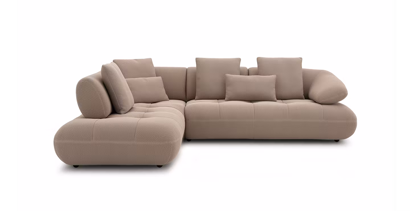 Canapea de colt cu sezlong Memo textil Waffle Beige, stanga | Rovere