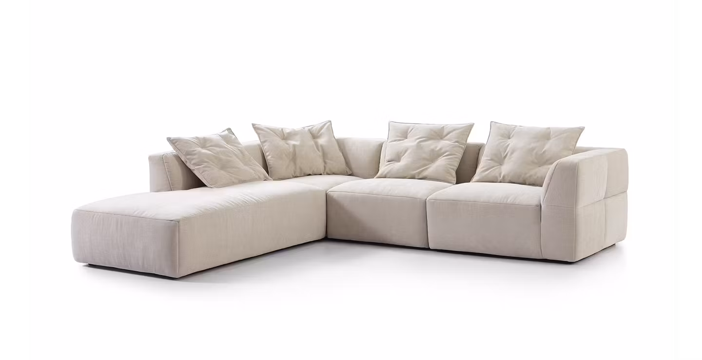 Canapea de colt cu sezlong Sophia textil Max Beige, stanga | Rovere