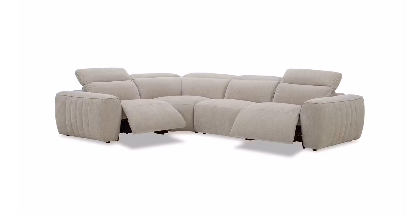 Canapea de colt modulara 3P cu 2 reclinere Cassio textil Dove Beige ...