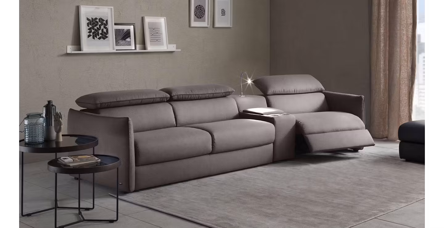 Canapea extensibila cu recliner dreapta Meraviglia piele Denver Grigio ...