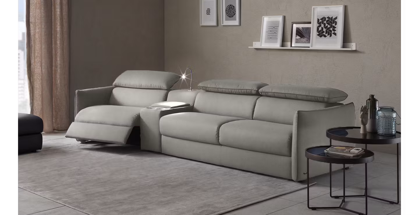 Canapea extensibila cu recliner Meraviglia din piele Denver Warm Grey ...