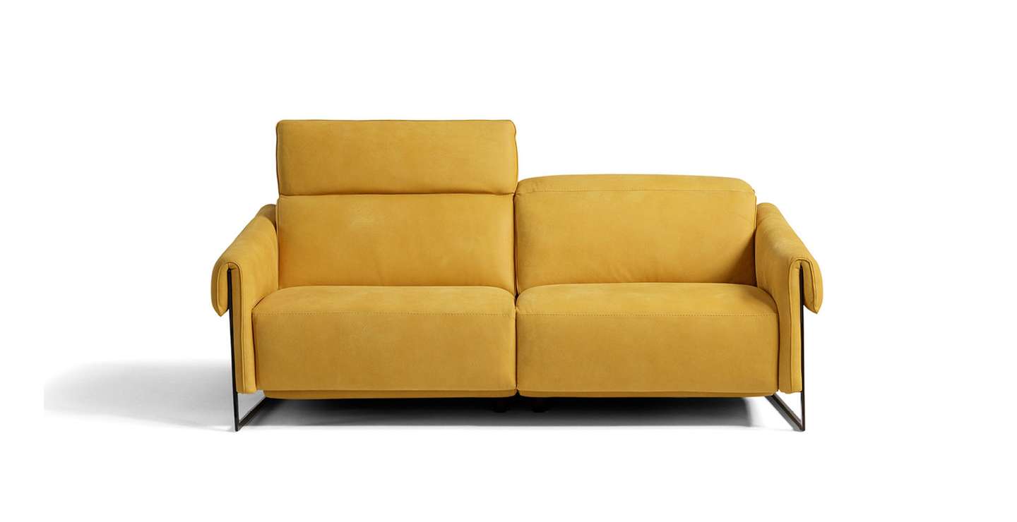 Canapea liniara cu 2 reclinere Selfie piele Missouri Galben intens | Rovere