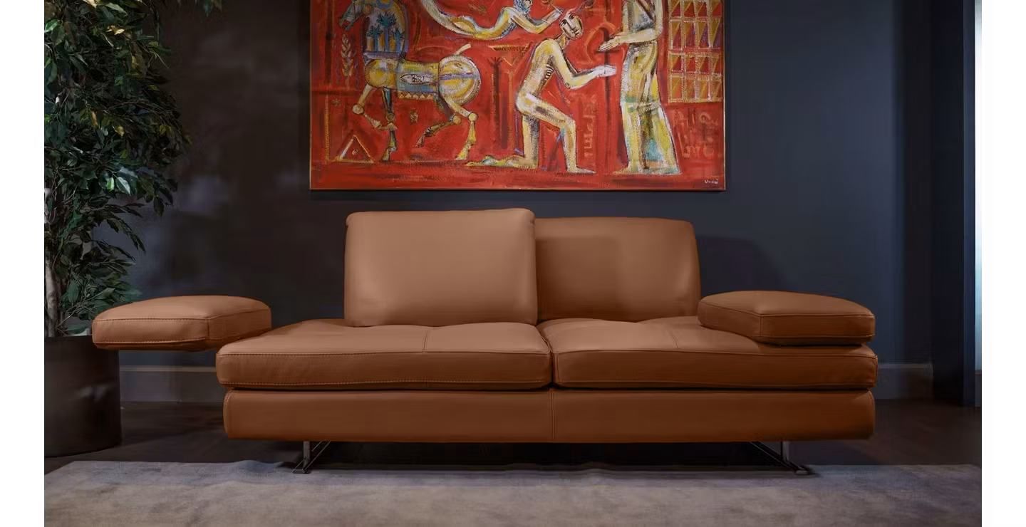 Canapea liniara Luna 3 locuri Piele Torello Cognac | Rovere