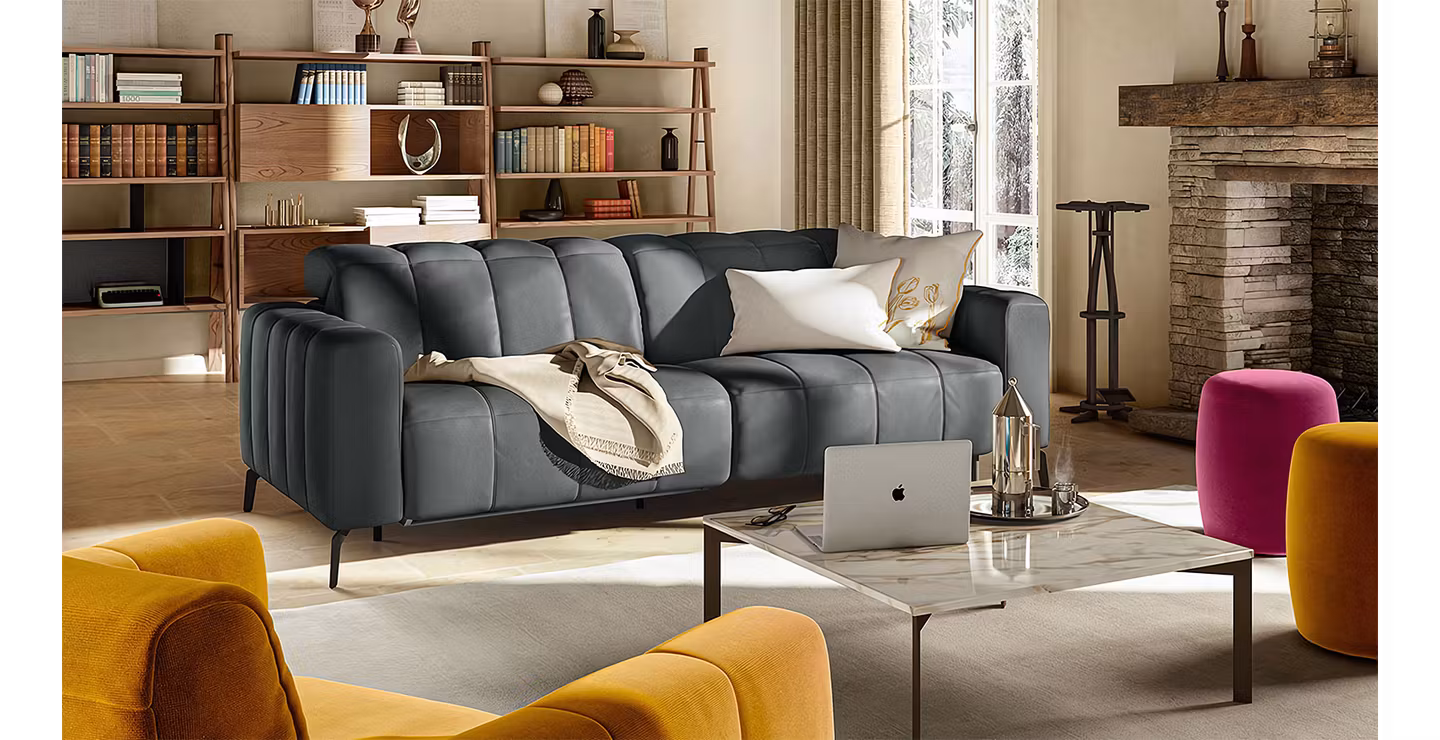 Summer SALE | Canapea liniara Portento 3 locuri textil Brezza Dark Grey ...