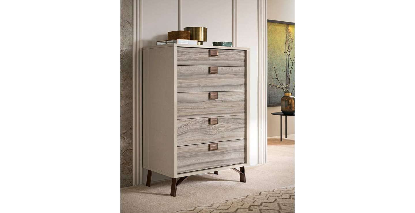 Comoda inalta Jupiter Pearl Line High Gloss + Eco Stone Matte | Rovere