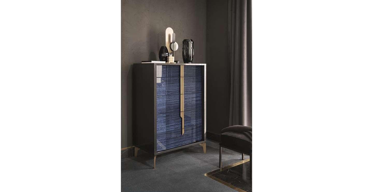 Comodă înaltă Oceanum – 5 sertare, finisaj Blue/Grey, design modern ...