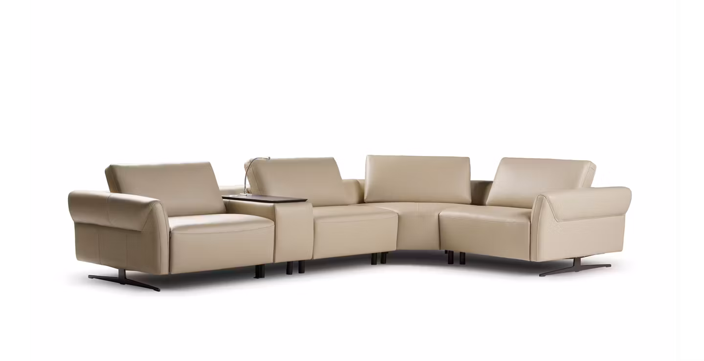 Canapea de colt cu recliner Cosmopolitan Piele Torello Beige, dreapta ...