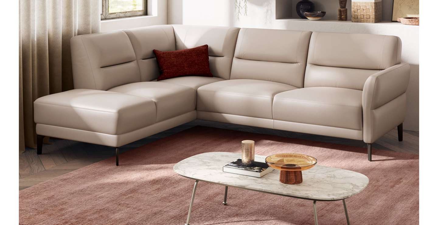 Canapea de colt Calore Piele Denver Dove, stanga | Rovere